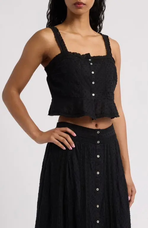 LoveShackFancy Julietta Swiss Dot Peplum Top - Black