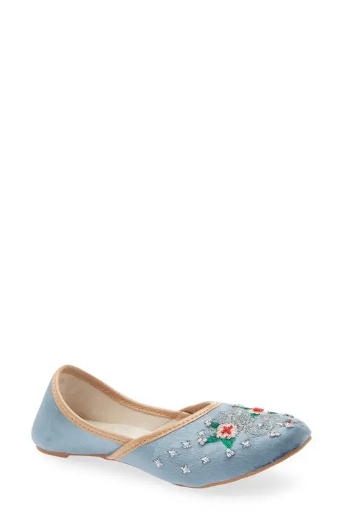 FUCHSIA Serpent Rose Embroidered Velvet Jutti Flat - Grey