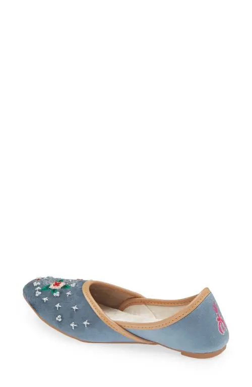 FUCHSIA Serpent Rose Embroidered Velvet Jutti Flat