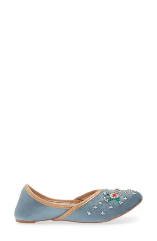 FUCHSIA Serpent Rose Embroidered Velvet Jutti Flat