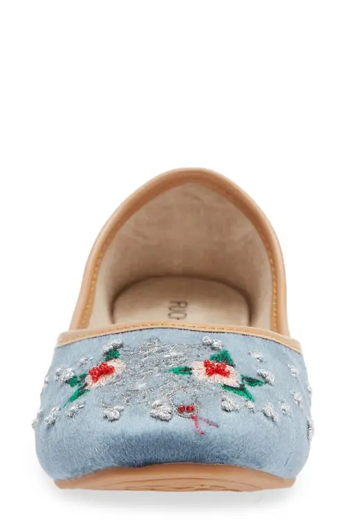 FUCHSIA Serpent Rose Embroidered Velvet Jutti Flat