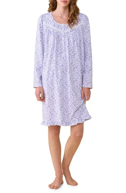 Eileen West Print Long Sleeve Cotton Nightgown - Blue/floral