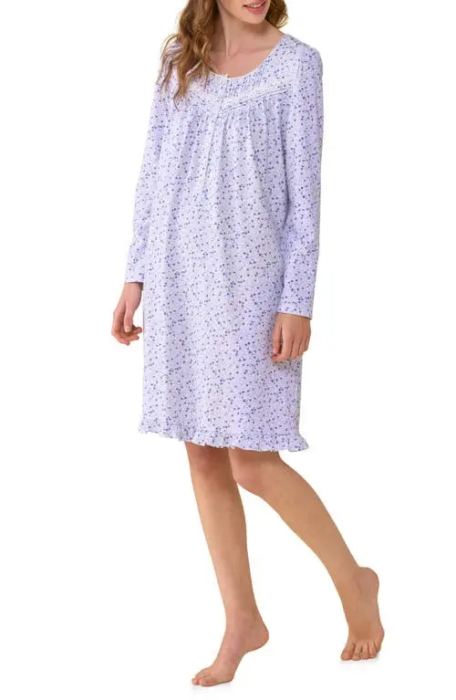 Eileen West Print Long Sleeve Cotton Nightgown - Blue/floral