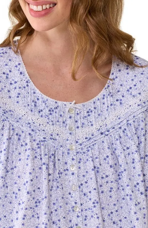Eileen West Print Long Sleeve Cotton Nightgown - Blue/floral