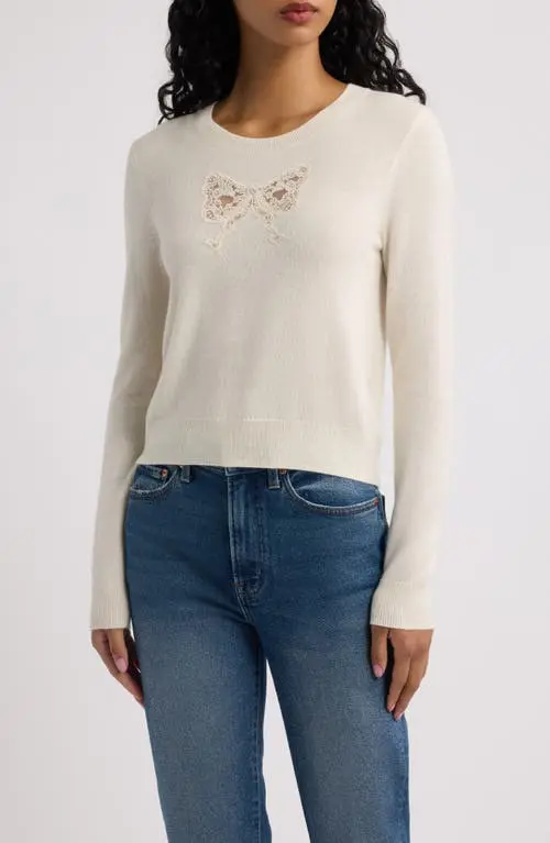 LoveShackFancy Mingley Wool And Cashmere Sweater With Lace Bow - Cozy Ivory