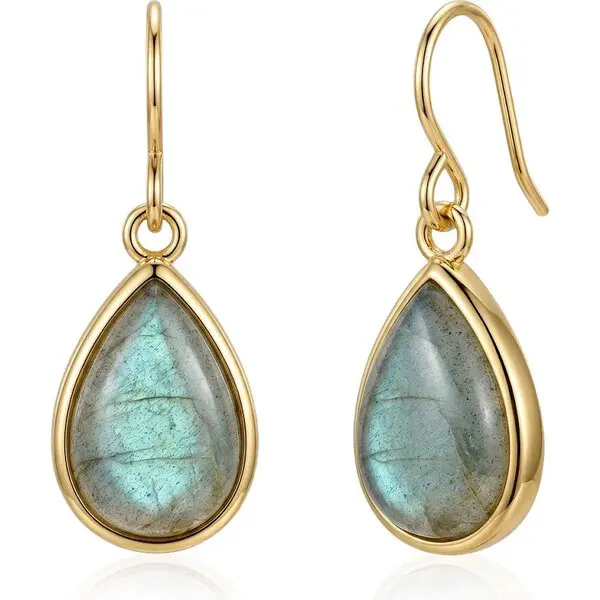 ST. MORAN 14k Gold Plated Teardrop Labradorite Drop Earrings - Green/gold