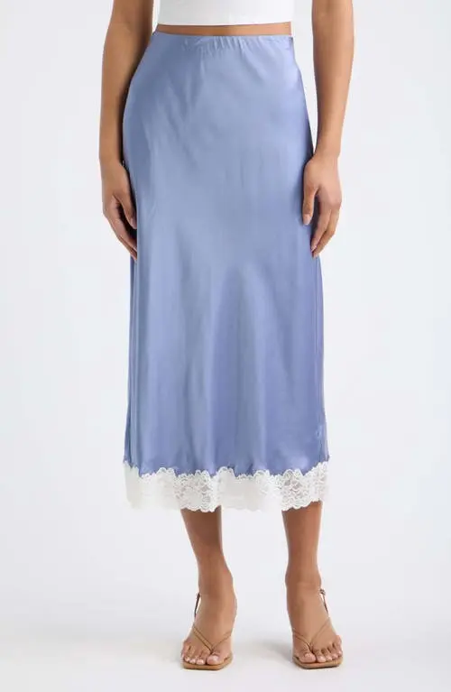 LoveShackFancy Janella Silk Blend Midi Skirt - Weathered Blue