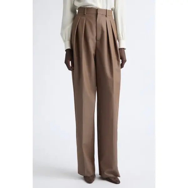 Saint Laurent Pleated Wool & Mohair Wide Leg Pants
