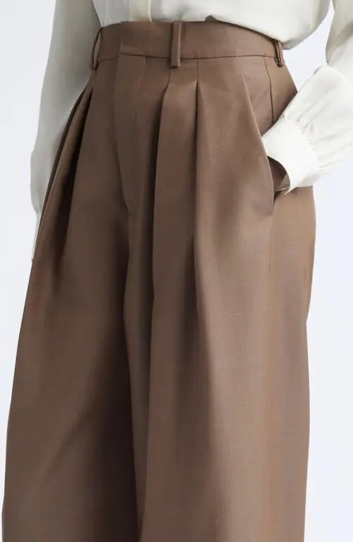 Saint Laurent Pleated Wool & Mohair Wide Leg Pants