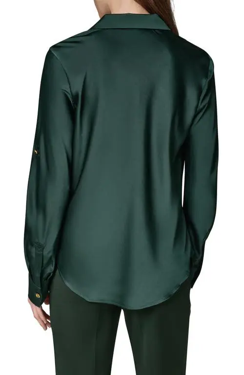 Donna Karan New York Cowl Neck Top With Roll Sleeves - Black Forest