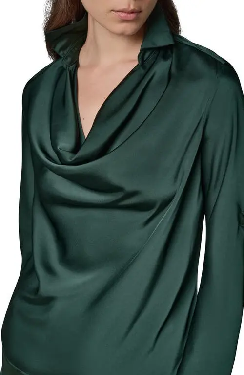 Donna Karan New York Cowl Neck Top With Roll Sleeves - Black Forest