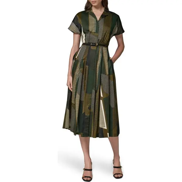 Donna Karan New York Graphic Print Belted Shirtdress - Olive Brine