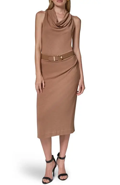 Donna Karan New York Sleeveless Cowl Neck Midi Dress With Belt