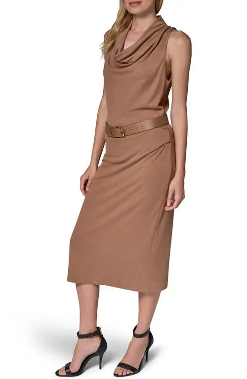 Donna Karan New York Sleeveless Cowl Neck Midi Dress With Belt