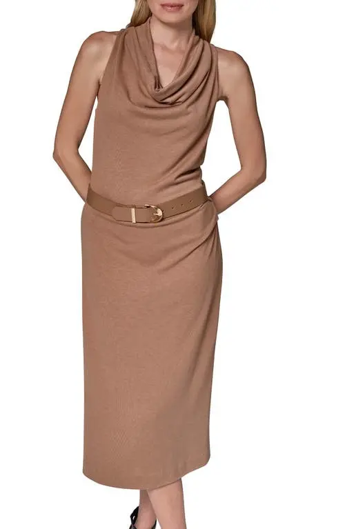 Donna Karan New York Sleeveless Cowl Neck Midi Dress With Belt