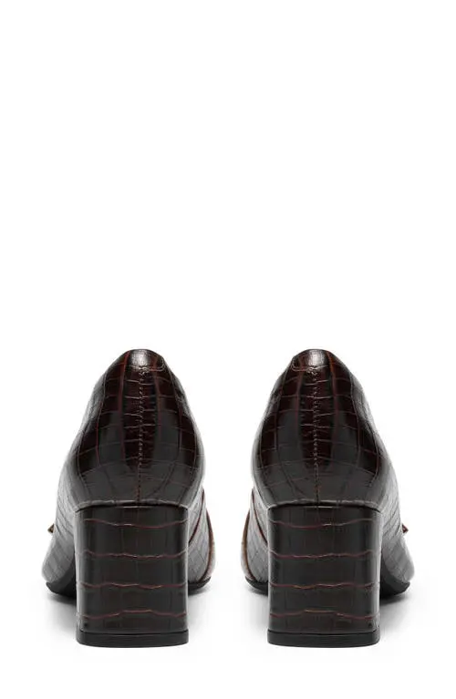 Clarks Fernie Edge Croc Embossed Leather Block Heel Pumps - Dark Brown Croc