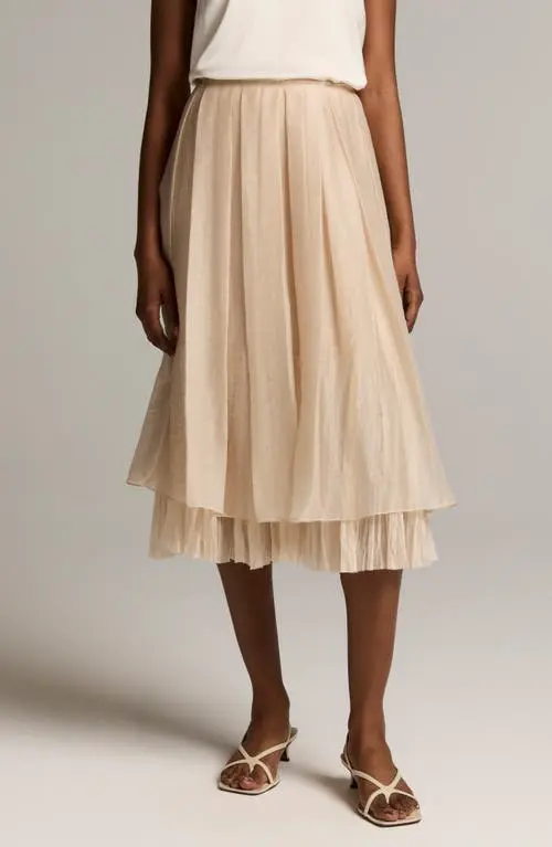 Vince Pleated Layered Midi Skirt - Blush Cloud