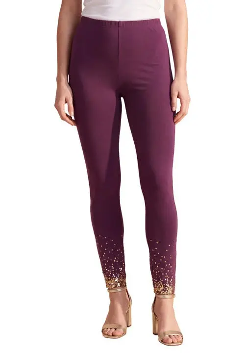 Roaman's Embellished Leggings - Berry Rose Sequin