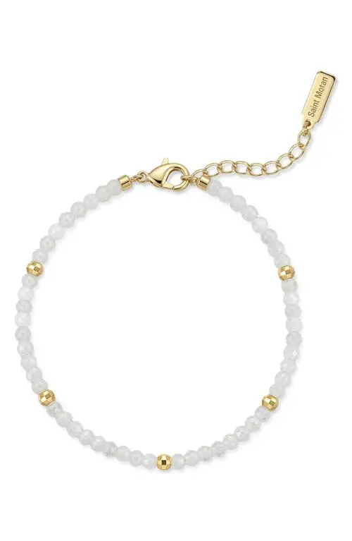 ST. MORAN 14k Yellow Gold Plated Moonstone Beaded Bracelet