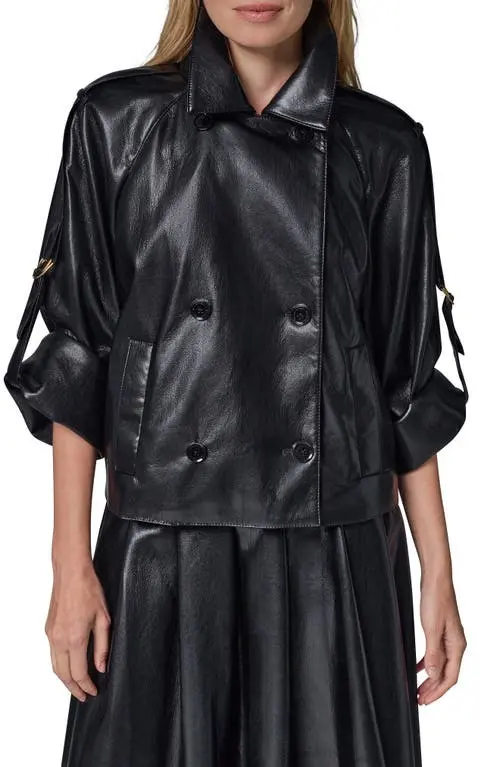 Donna Karan New York Roll Sleeve Faux Leather Jacket