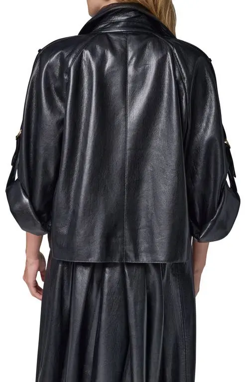 Donna Karan New York Roll Sleeve Faux Leather Jacket
