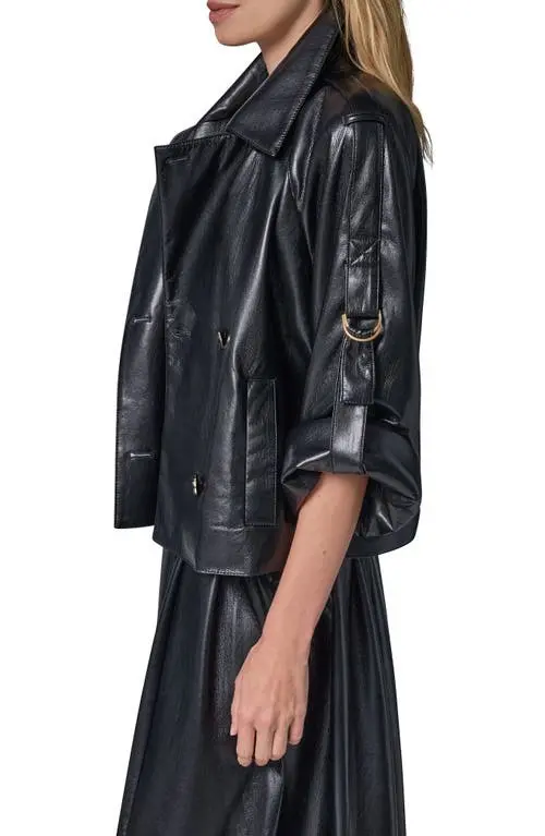Donna Karan New York Roll Sleeve Faux Leather Jacket
