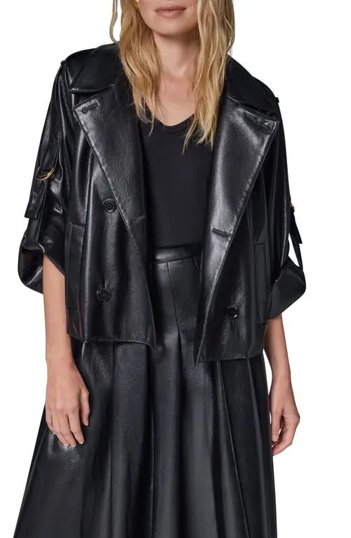 Donna Karan New York Roll Sleeve Faux Leather Jacket