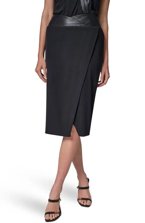 Donna Karan New York Faux Leather Trim Twist Midi Skirt - Black