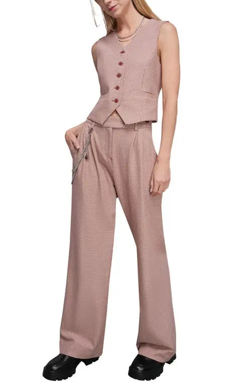 WILDFANG The Empower Houndstooth Wide Leg Trouser - Cinnamon/oat