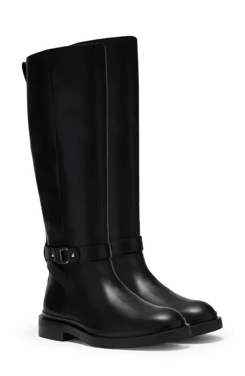 Clarks Previa Bit Knee High Leather Boot - Black Leather