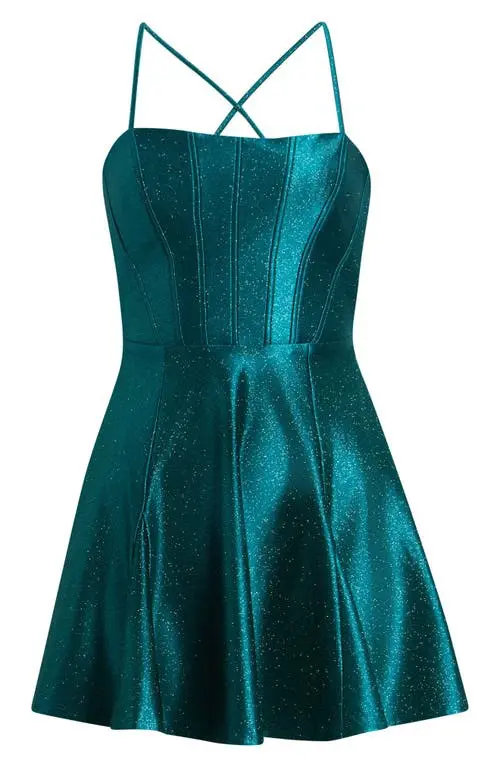 EMERALD SUNDAE Glitter Knit Lace-up Back Skater Mini Dress
