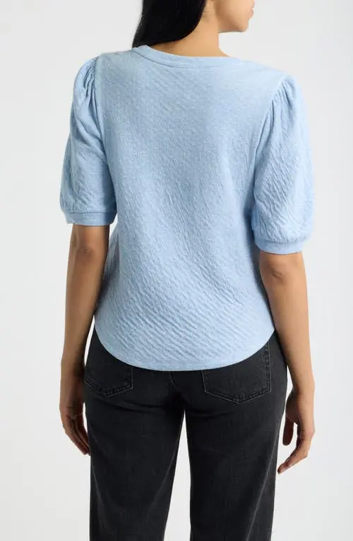 Bobeau Puff Sleeve Textured Cotton T-shirt