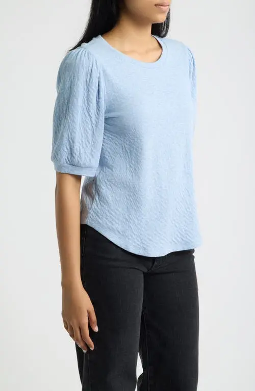 Bobeau Puff Sleeve Textured Cotton T-shirt