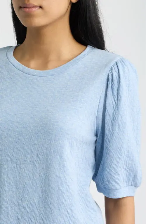 Bobeau Puff Sleeve Textured Cotton T-shirt