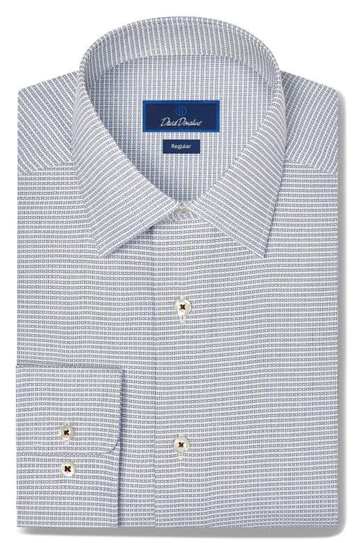 David Donahue Regular Fit Geometric Cotton Shirt - Chocolate/sky