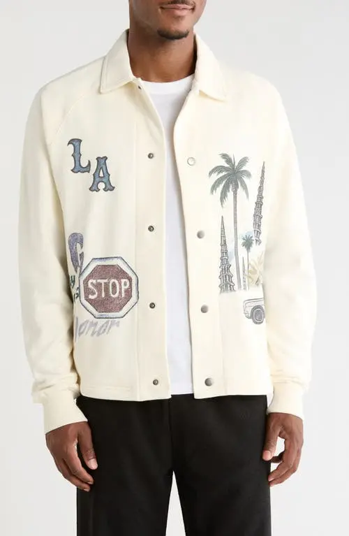 HONOR THE GIFT All Over La Cotton Fleece Coach's Jacket - Bone