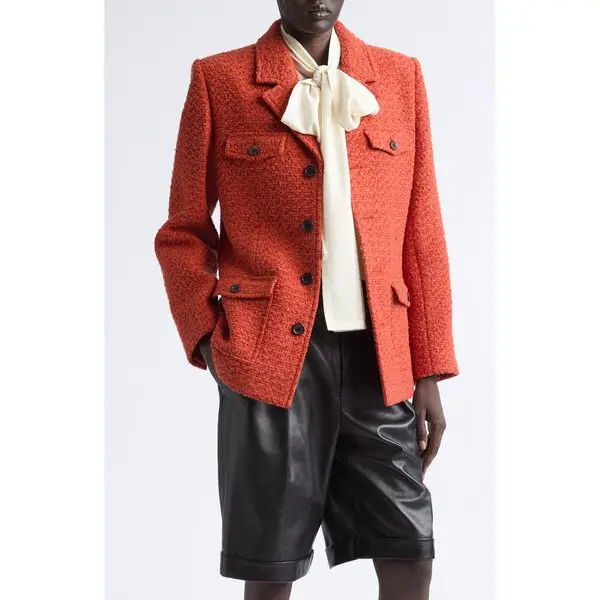 Saint Laurent Tweed Wool & Silk Blend Jacket - Orange