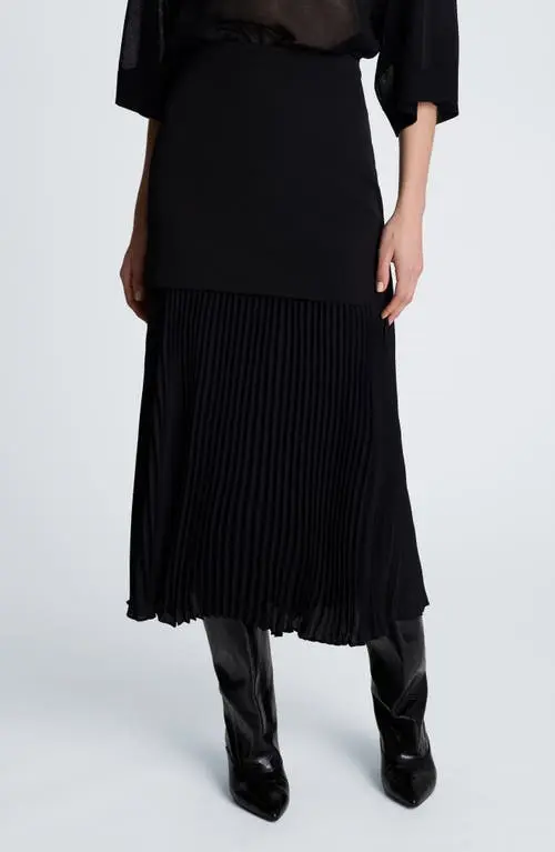 KENNETH COLE Pleated Layered Midi Skirt - Black