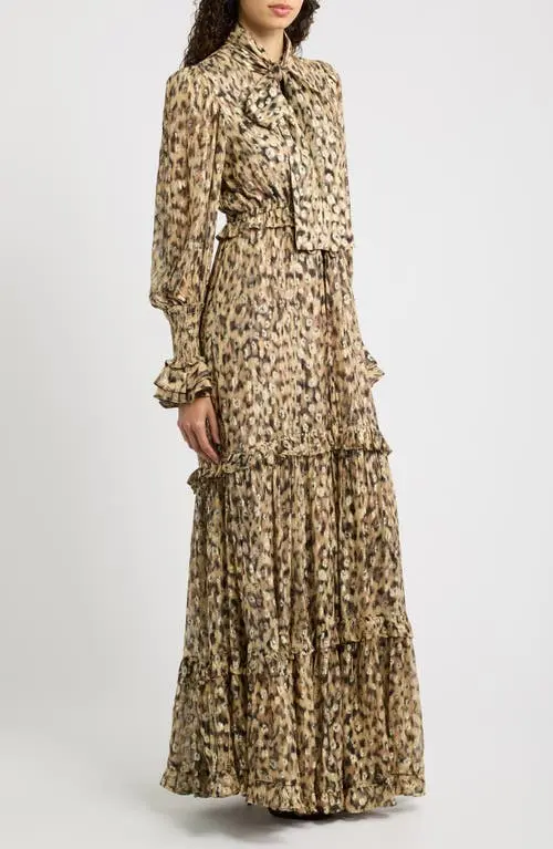Kobi Halperin Dana Metallic Animal Print Long Sleeve Dress