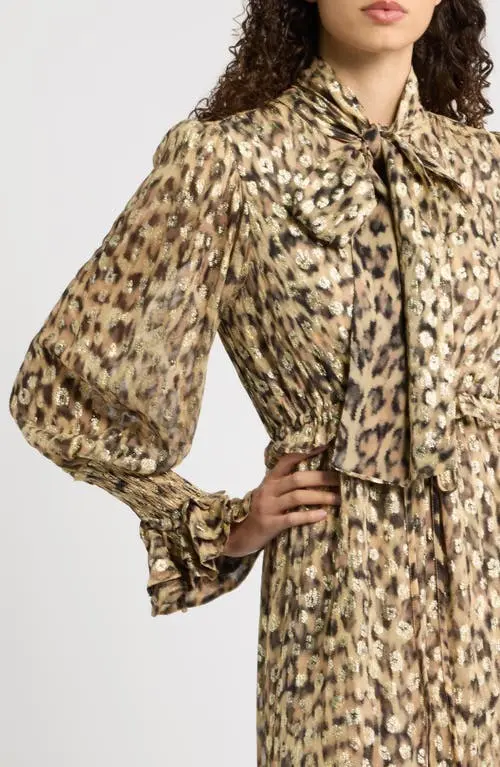 Kobi Halperin Dana Metallic Animal Print Long Sleeve Dress