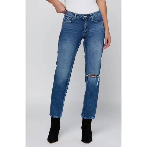 L'Agence Nevia Ripped Slouchy Straight Leg Jeans - Atlantis Destruct