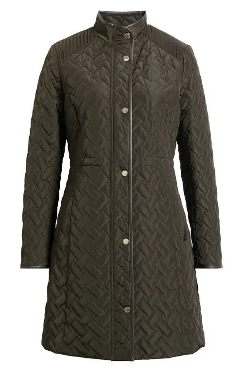 Cole Haan Quilted Stand Collar Jacket - Olive