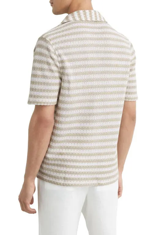 REISS Island Striped Knit Button-up Shirt