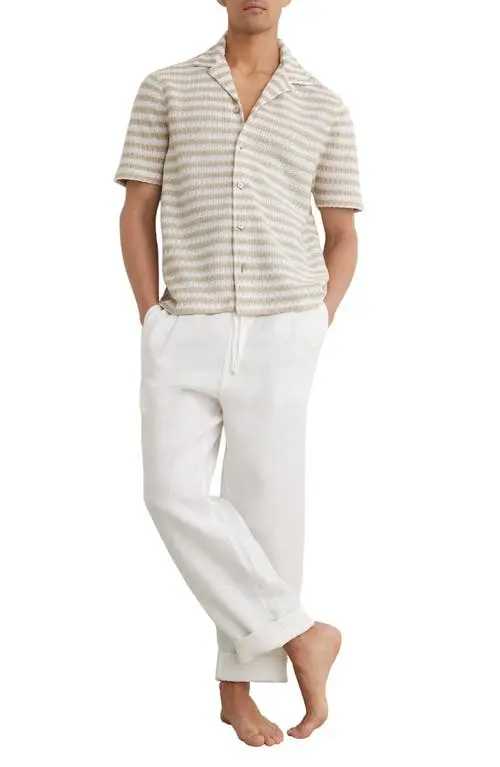 REISS Island Striped Knit Button-up Shirt