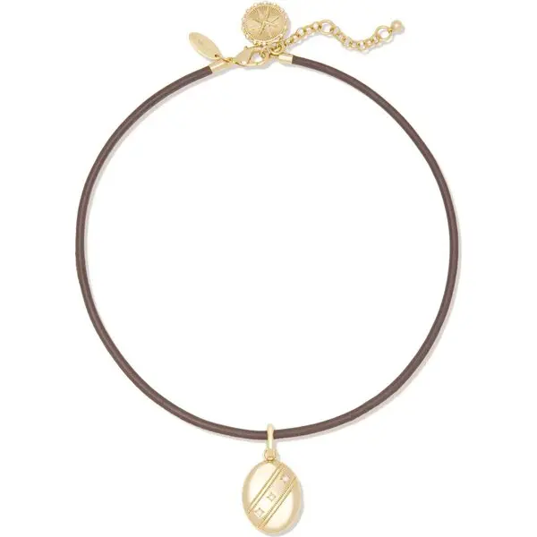 Ramy Brook Cubic Zirconia Pendant Leather Collar Necklace