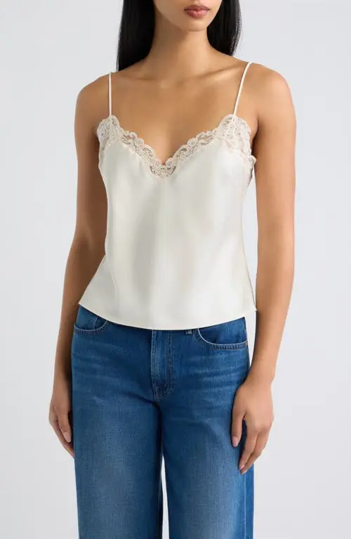 LoveShackFancy Roxsana Lace Trim Satin Camisole - Alabaster Glow