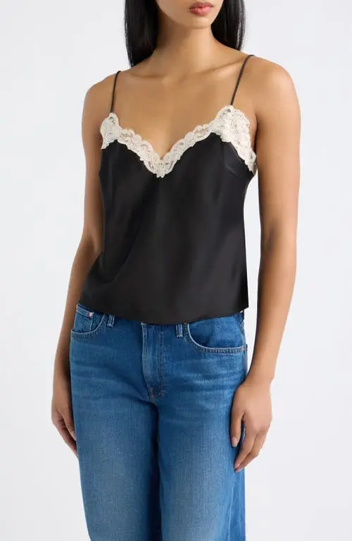 LoveShackFancy Roxsana Lace Trim Satin Camisole - Black