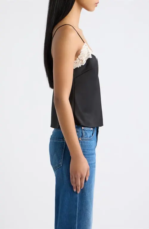 LoveShackFancy Roxsana Lace Trim Satin Camisole - Black
