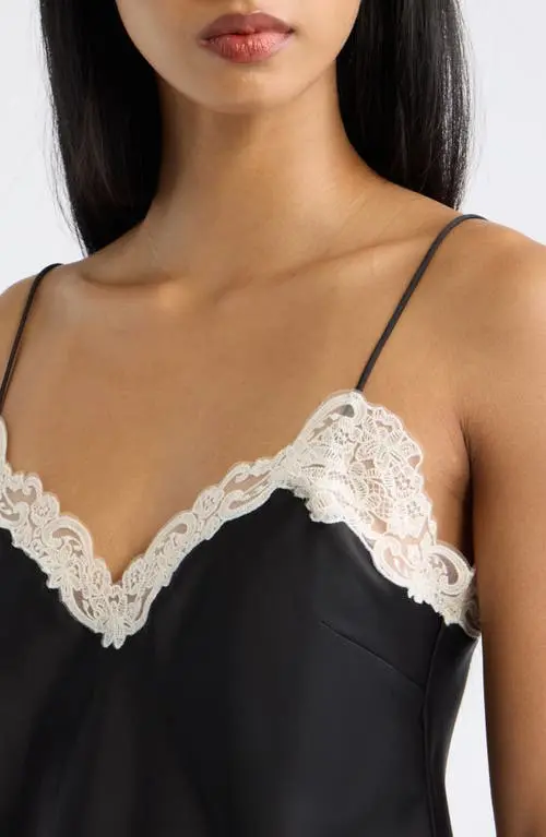 LoveShackFancy Roxsana Lace Trim Satin Camisole - Black