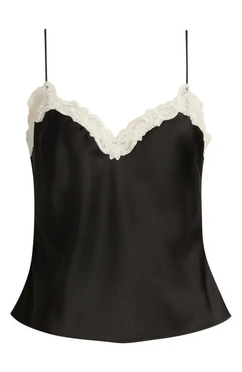 LoveShackFancy Roxsana Lace Trim Satin Camisole - Black